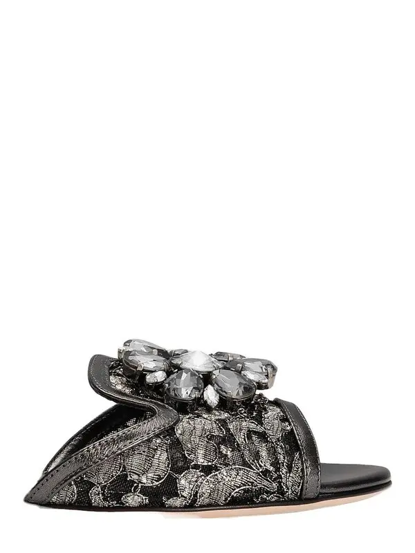 Dolce & Gabbana Lace Slippers With Crystals - Grey