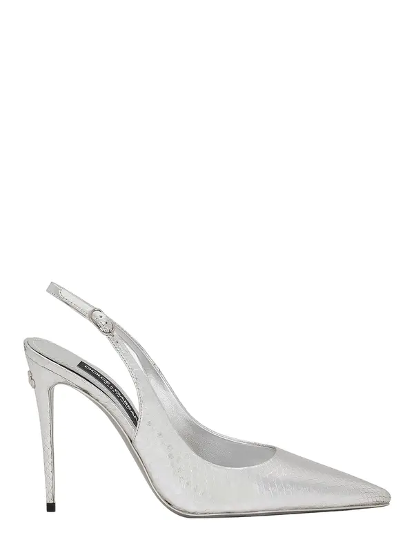 Dolce & Gabbana Foiled Python Slingbacks - Silver