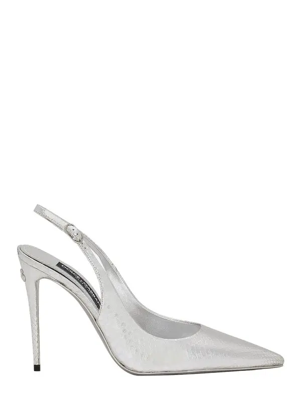 Dolce & Gabbana Foiled Python Slingbacks - Silver