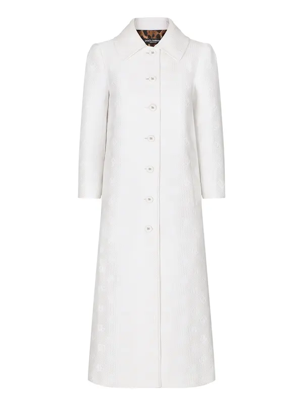 Dolce & Gabbana Jacquard Coat With All-over Dg Logo - White