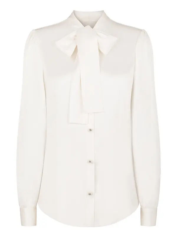 Dolce & Gabbana Satin Button-down Shirt With Bow Detail - White