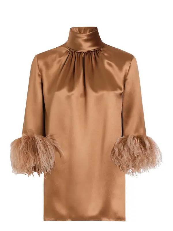 Dolce & Gabbana Double Satin Feathered Top - Beige