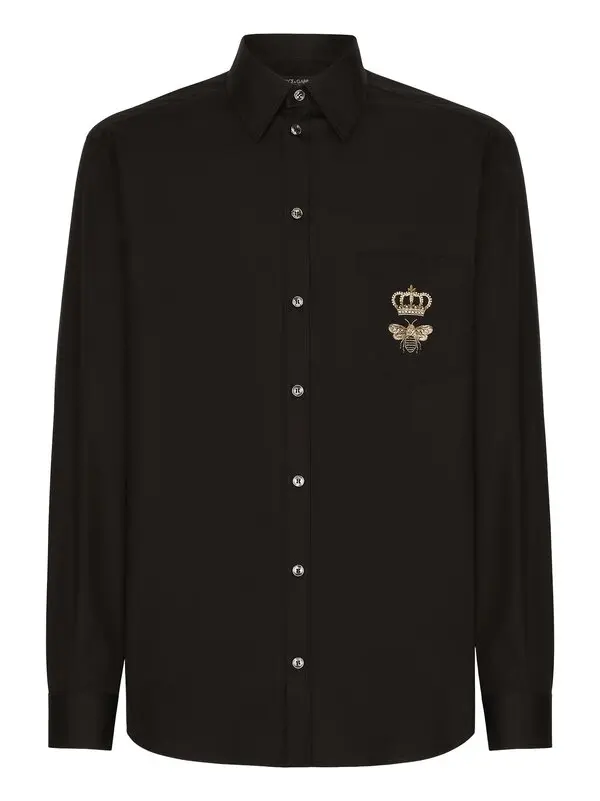 Dolce & Gabbana Cotton Martini-fit Shirt With Embroidery - Black