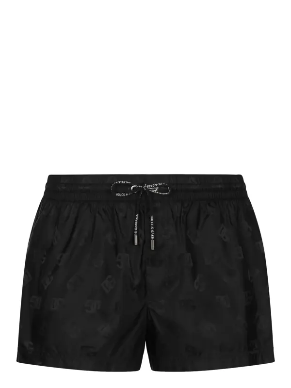 Dolce & Gabbana Short Swim Trunks With Jacquard Dg Monogram - Black