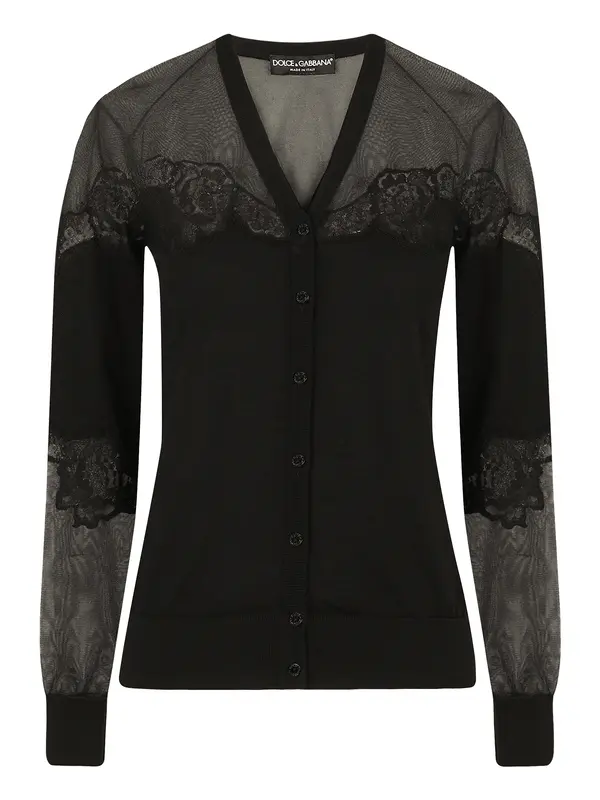 Dolce & Gabbana Cashmere, Tulle And Silk Cardigan With Lace - Black