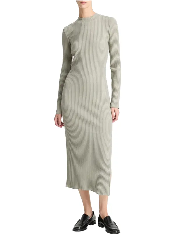 Vince Ribbed Cotton-blend High-neck Dress - Natural