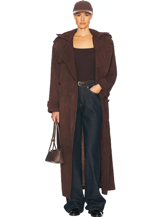 HELSA Suede Trench Coat - Saddle Brown