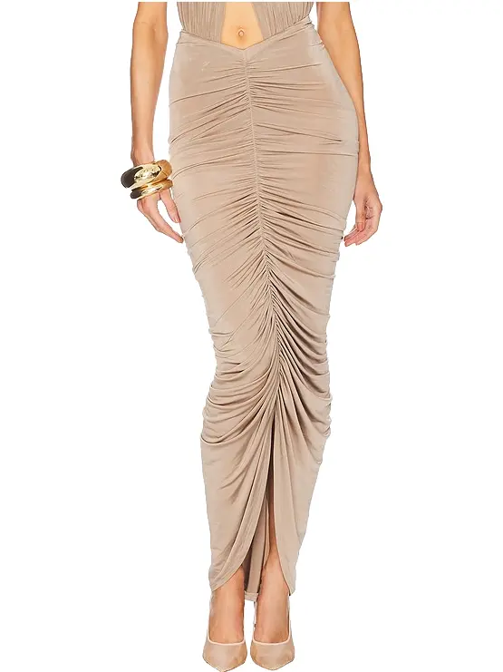 HELSA Bianca Ruched Midi Skirt - Taupe