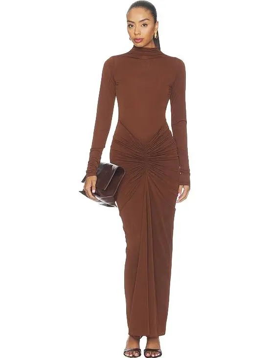 Ronny Kobo Long Sleeve Print Maxi Dress - Brown