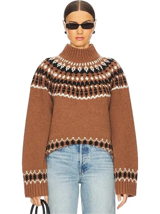 EAVES Fair Isle Pullover Sweater - Brown Multi