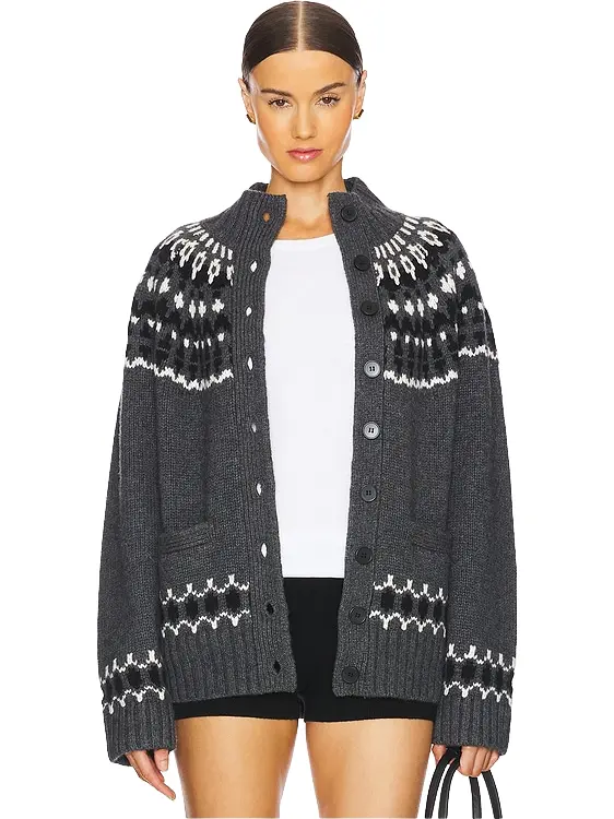 EAVES Jen Fair Isle Cardigan - Charcoal Multi