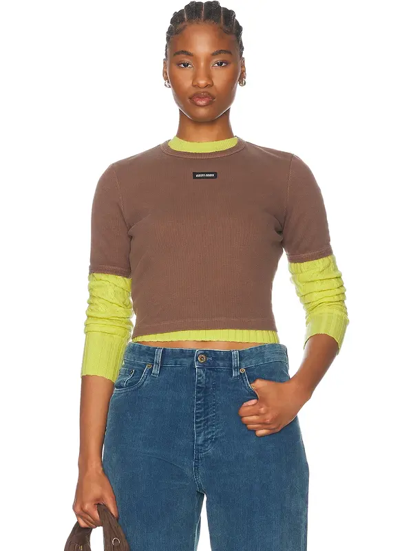 Miu Miu Cropped Short Sleeve Top - Cacao