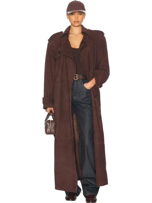 HELSA Suede Trench Coat - Saddle Brown
