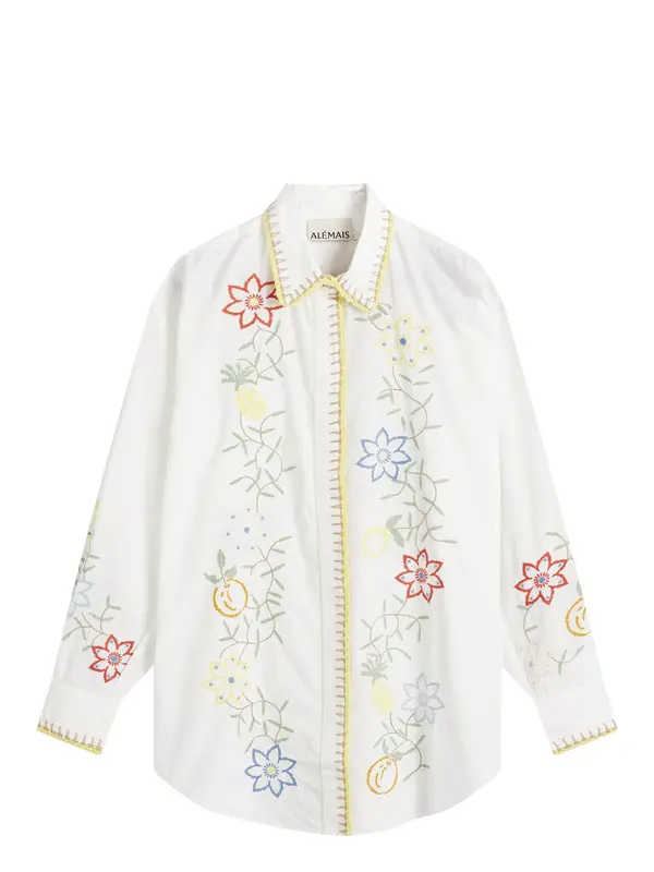ALEMAIS Olivia Embroidered Linen Shirt - Cream