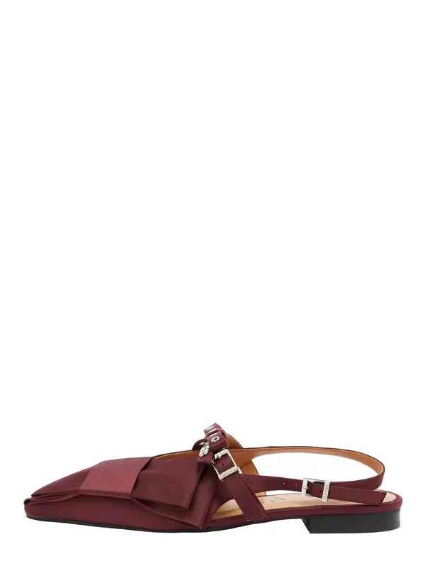 GANNI Big Bow Slingback Ballerina - Dark Burgundy