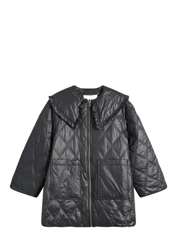 GANNI Shiny Quilt Midi Jacket - Black Sand