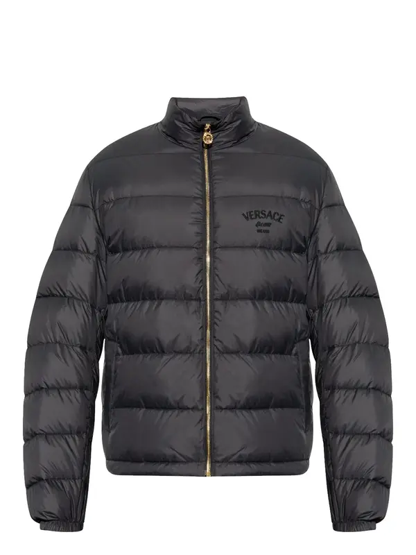 Versace Embroidered Logo Puffer Jacket - Black