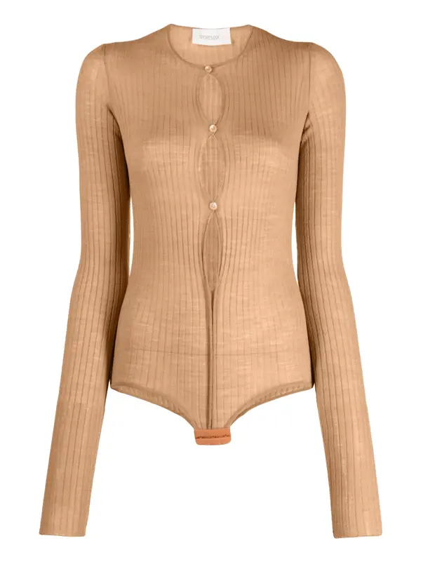 Sportmax Ribbed-knit Button-up Bodysuit - Neutrals