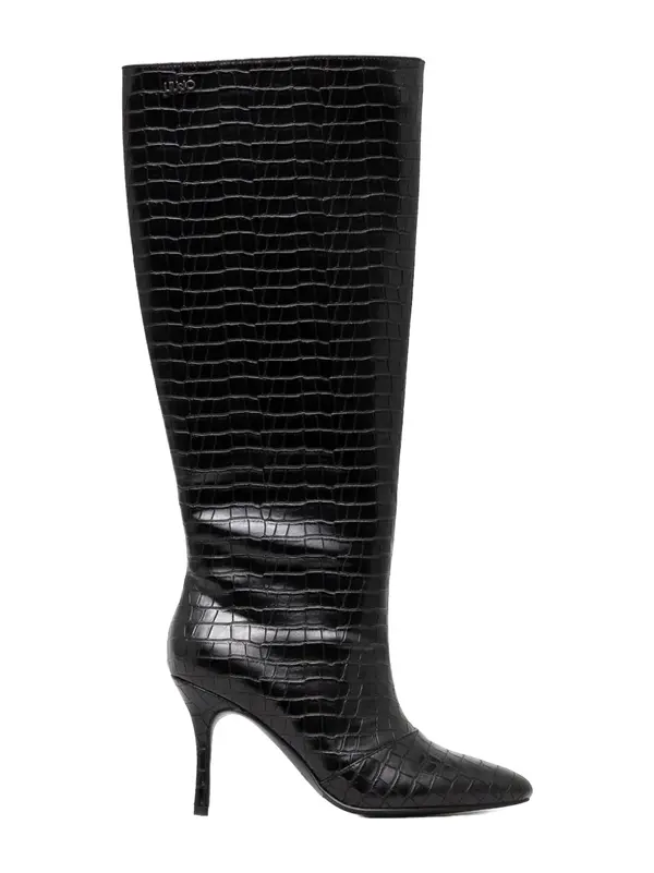 Liu Jo 95mm Crocodile-effect Boots - Black