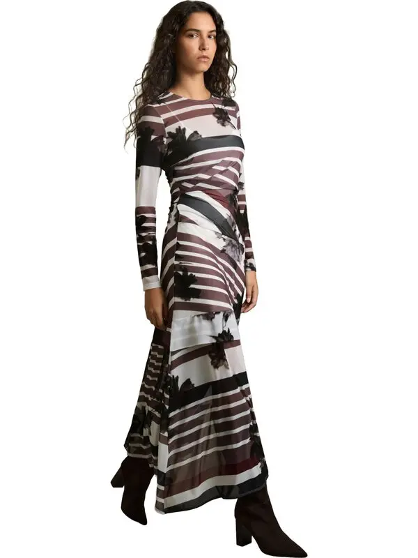 REISS Chiara Stripe-print Dress - Burgundy/black