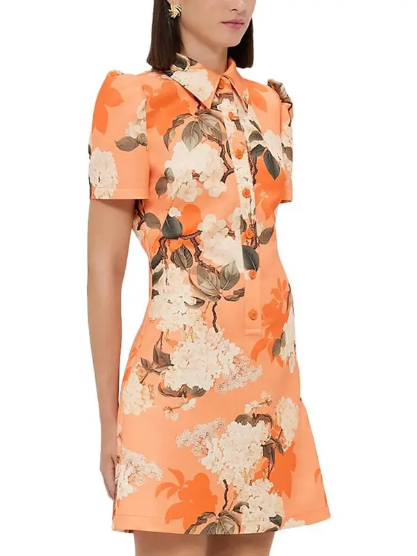 LEO LIN Brooke Hydrangea Mini Dress - Tangerine