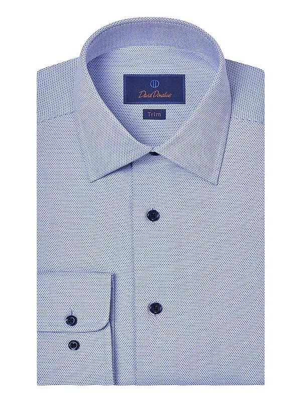 David Donahue Trim Fit Micro Geometric Dobby Dress Shirt - Blue