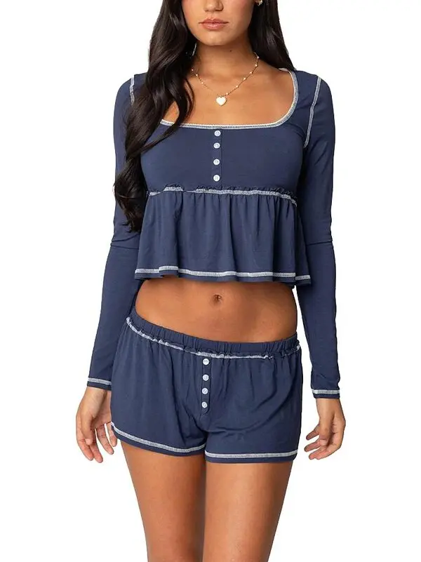 EDIKTED Arianne Contrast Babydoll Top - Navy