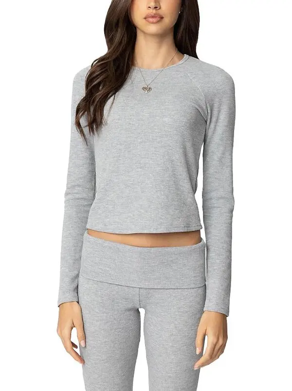 EDIKTED Sab Waffle Knit Top - Gray Melange