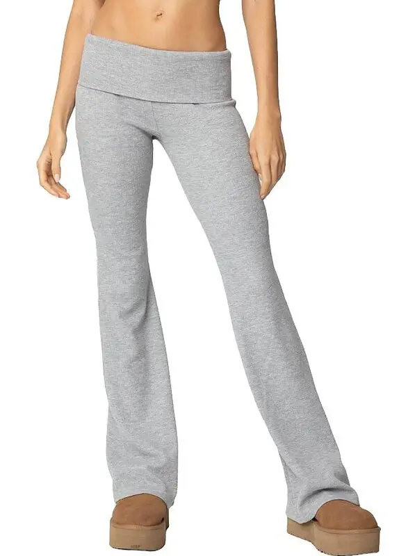 EDIKTED Sab Fold Over Waffle Knit Pants - Gray Melange