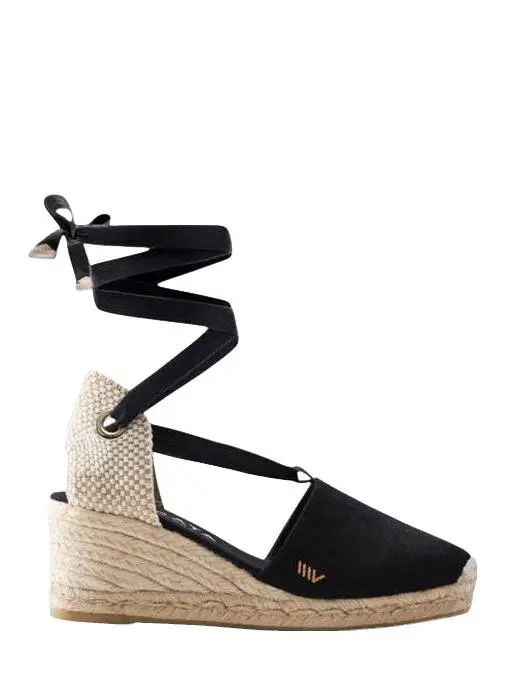 VISCATA Escala Canvas Espadrille Wedges - Black