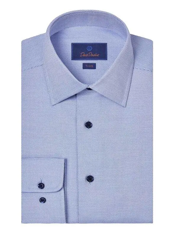 David Donahue Trim Fit Cotton Microdobby Dress Shirt - Blue