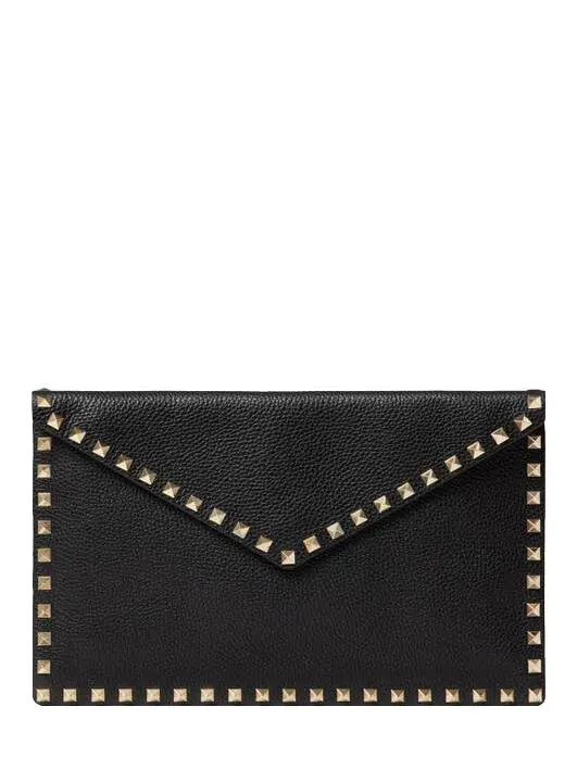 Valentino Garavani Large Rockstud Leather Envelope Pouch - Black