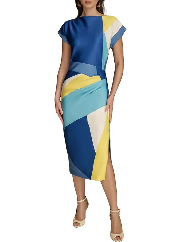 Donna Karan New York Colorblock Scuba Knit Midi Sheath Dress - Cosmos Multi