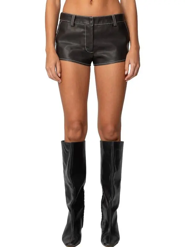 EDIKTED Blaise Faux Leather Micro Shorts - Dark-gray