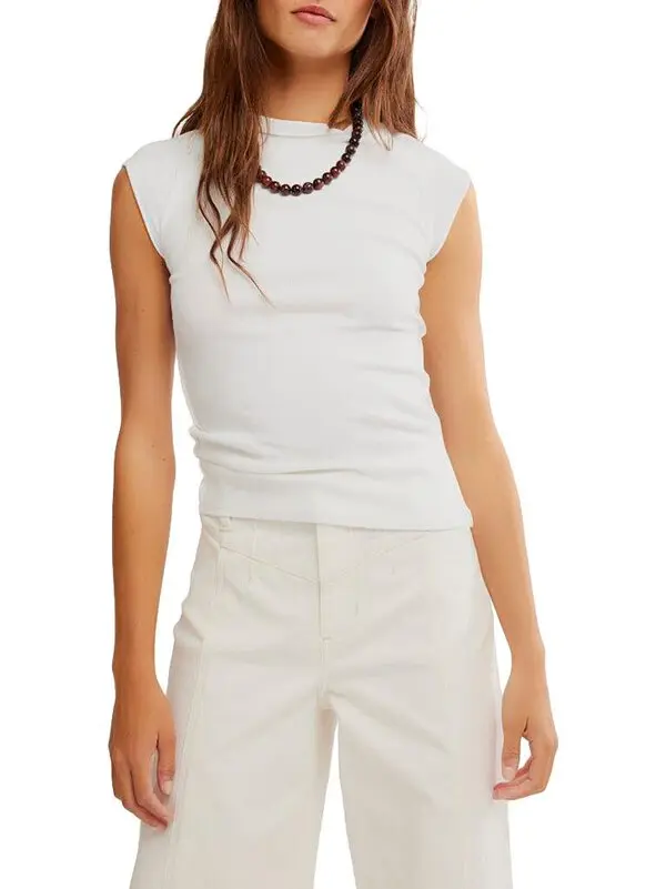 Free People Cap Sleeve T-shirt - Ivory