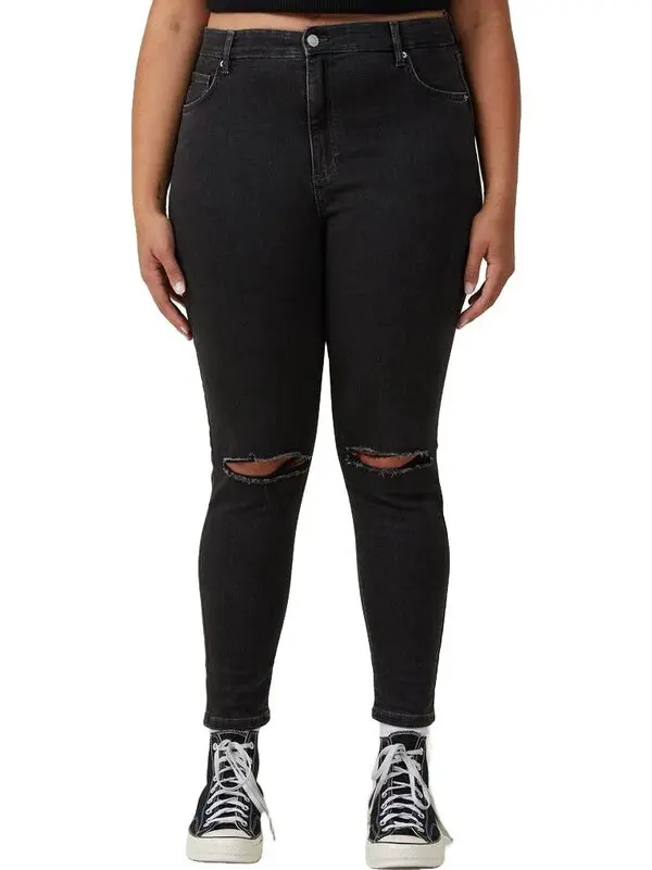 COTTON ON High Rise Skinny Jean - Graphite Black Rip