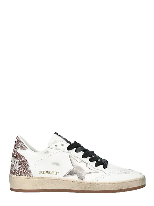 GOLDEN GOOSE Ball Star Glitter-embellished Leather Low-top Trainers - White/comb