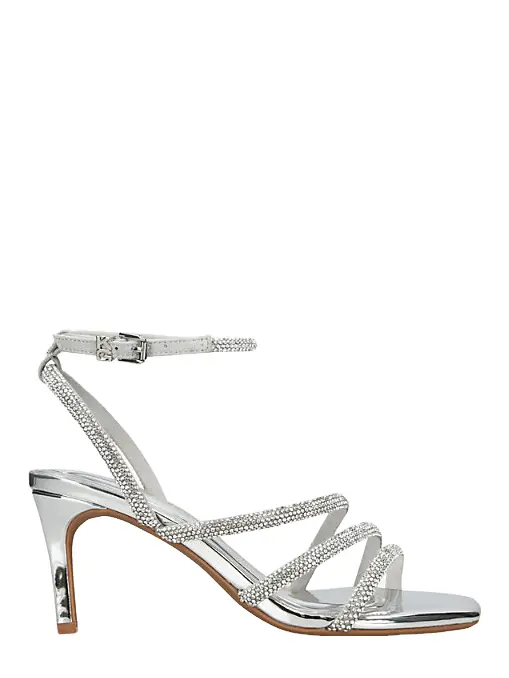 Kurt Geiger Savanna Low2 Crystal-strap Heeled Faux-leather Sandals - Silver