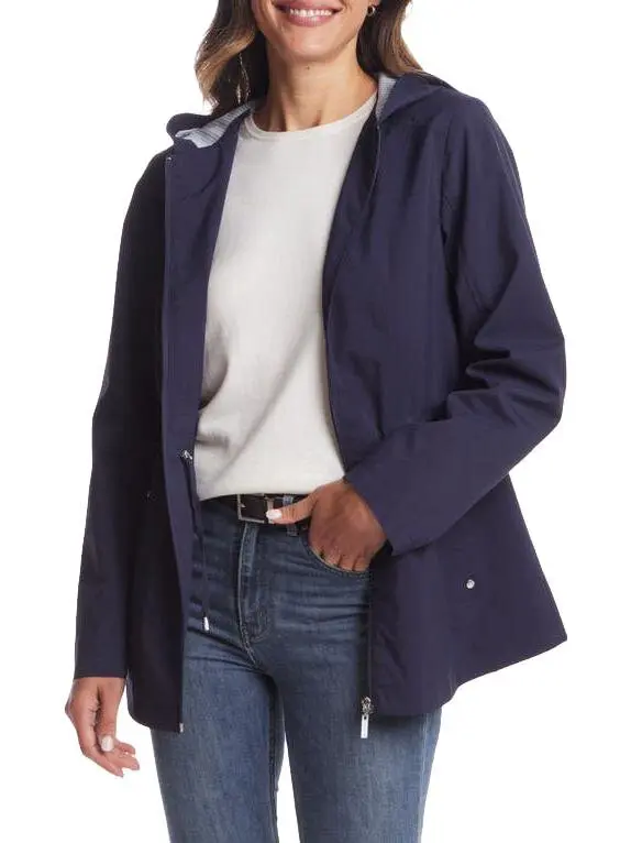 Gallery Water Resistant Hooded Raincoat - Navy