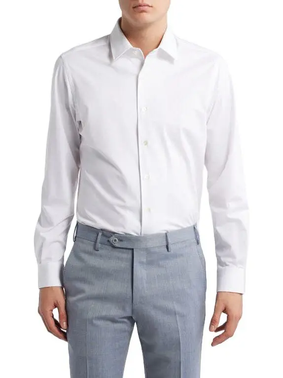 Zanella Lord Solid Knit Cotton Blend Dress Shirt - White