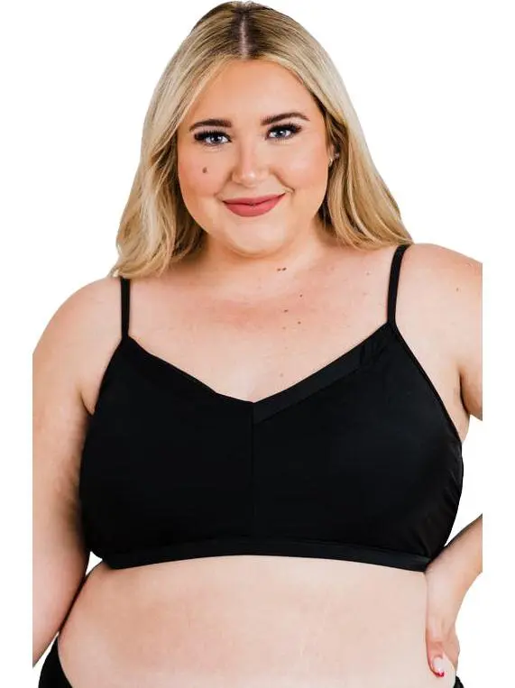 CALYPSA Plus Sized Adjustable Strap Swim Bra - Black