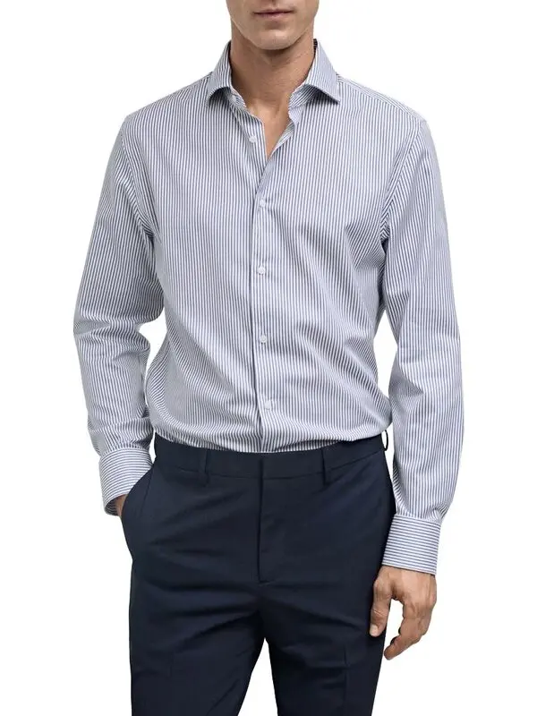 Mango Thermoregulating Slim Fit Poplin Button-up Shirt - Dark Navy