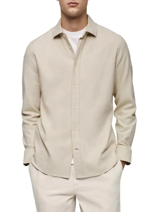 Mango Slim Fit Cotton Button-up Shirt - Light Pastel