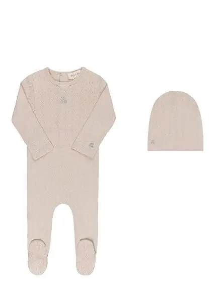 ELY'S & CO. Squiggle Pointelle Collection Footie And Beanie Set - Beige