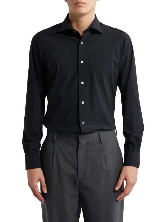 Zanella Piccadilly Solid Knit Nylon Blend Dress Shirt - Black