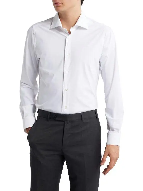 Zanella Piccadilly Solid Knit Nylon Blend Dress Shirt - White