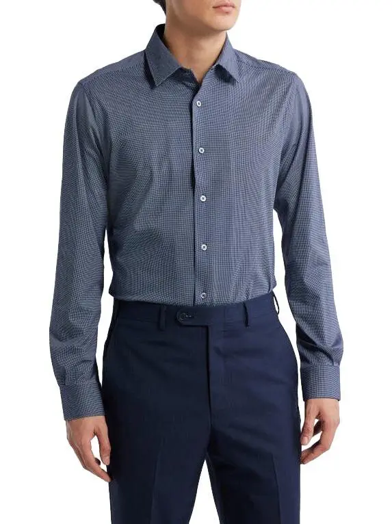 Zanella Bond Micropattern Knit Cotton Blend Dress Shirt - Navy