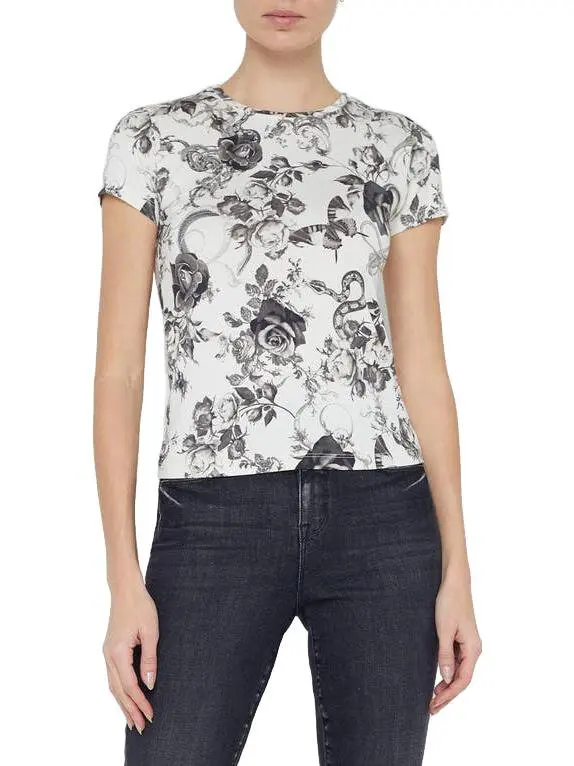 L'Agence Ressi Baroque Floral Print T-shirt - Ivory/ Black Baroque Floral