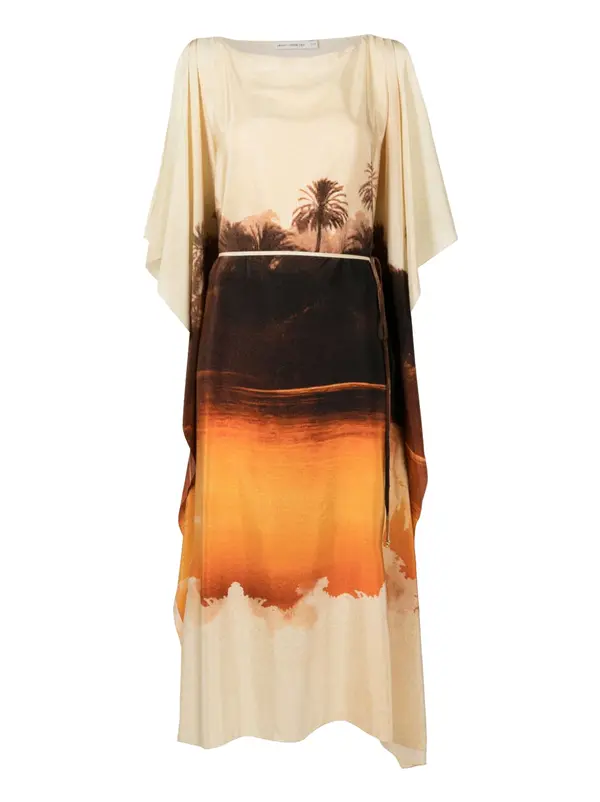 LENNY NIEMEYER Landscape-print Silk Kaftan - Brown