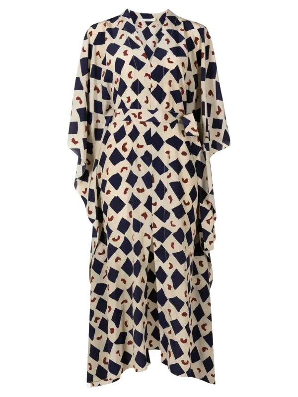 LENNY NIEMEYER Abstract-print Silk Midi Dress - Neutrals